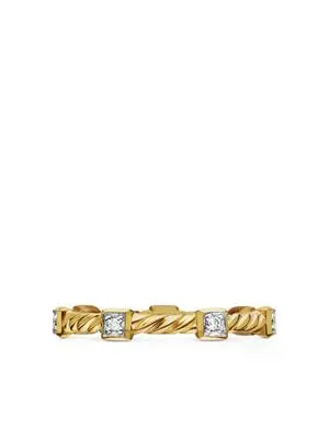 David Yurman 18kt Yellow Cable Collectibles Stations Diamond Stack Ring - Gold