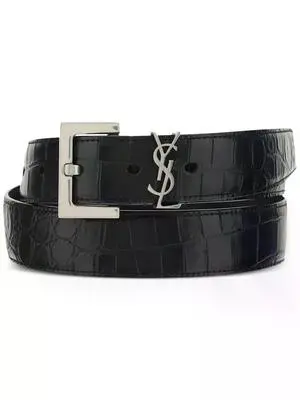 Saint Laurent Monogram Crocodile-embossed Belt - Black