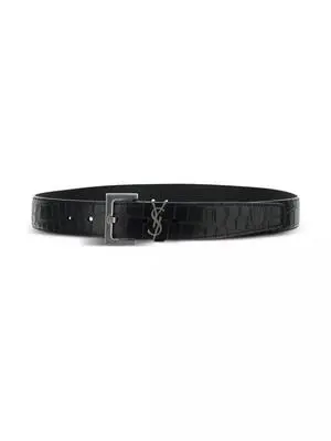 Saint Laurent Monogram Crocodile-embossed Belt