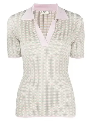 Fendi Check Knit Polo Top