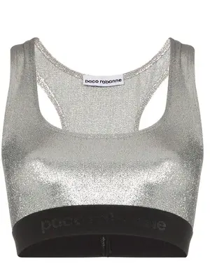 Rabanne Metallic Logo Embroidered Sports Bra