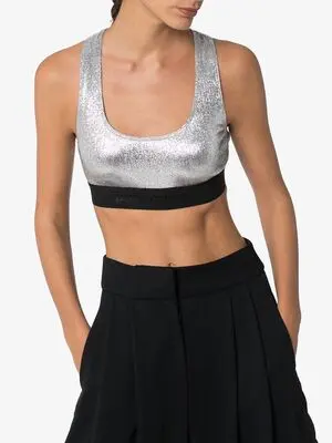 Rabanne Metallic Logo Embroidered Sports Bra