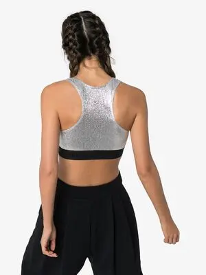 Rabanne Metallic Logo Embroidered Sports Bra