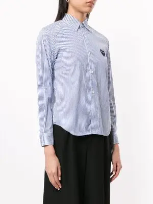 Play Comme Des Garcon Striped Branded Shirt - Blue