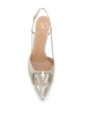 Valentino Garavani 80mm Vlogo Glow Slingback Pumps - Silver