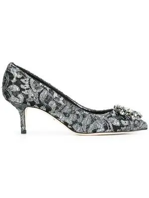 Dolce & Gabbana Bellucci Lace Pumps With Brooch Detail - Black