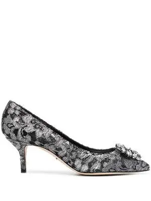Dolce & Gabbana Bellucci Lace Pumps With Brooch Detail - Black