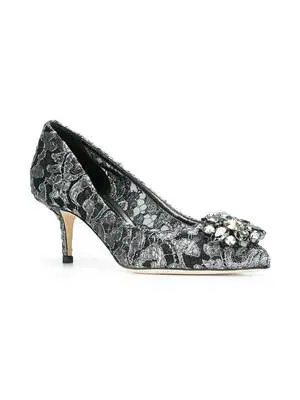 Dolce & Gabbana Bellucci Lace Pumps With Brooch Detail - Black