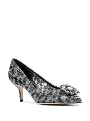 Dolce & Gabbana Bellucci Lace Pumps With Brooch Detail - Black