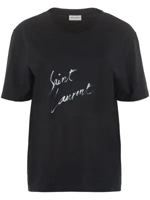 Saint Laurent Signature Logo-Print T-Shirt In Black - 40% Off
