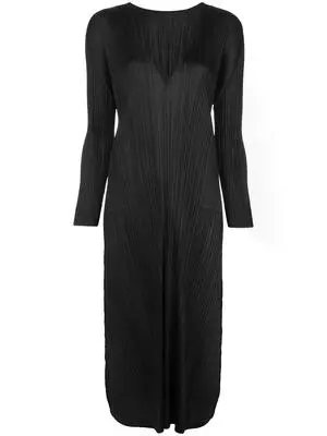 Issey Miyake Long-sleeve Pleated Midi Dress - Black