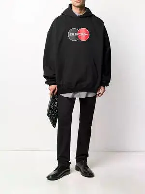 Balenciaga Logo Print Hoodie - Black
