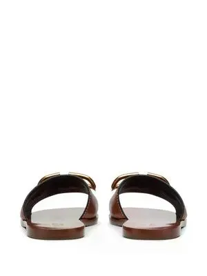 Valentino Garavani Vlogo Signature Slide Sandal In Grainy Cowhide - Brown
