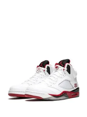JORDAN Air 5 Retro Fire Red Sneakers - White