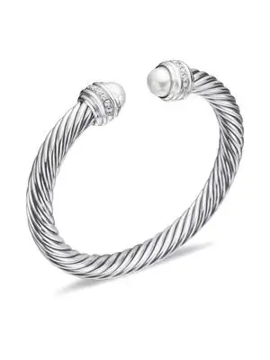 David Yurman Classic Cable Bracelet With Diamonds And Pearls - Silver
