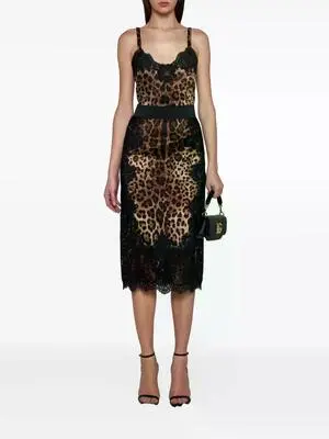 Dolce & Gabbana Leopard-print Satin Midi Skirt - Brown