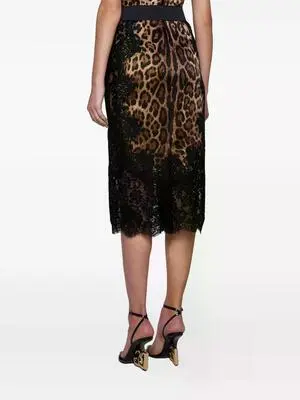 Dolce & Gabbana Leopard-print Satin Midi Skirt - Brown