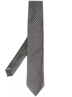 Canali Polka-dot Print Silk Neck Tie - Grey