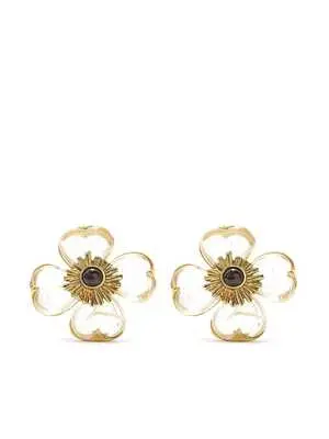 GOOSSENS Floral-motif Garnet Clip-on Earrings - Gold