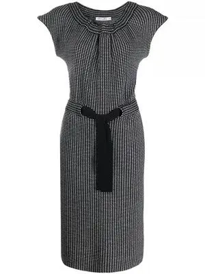 Dior Short Sleeve Tie Waist Dress - Black