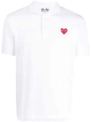 Play Comme Des Garcon Heart-logo Cotton Polo Shirt - White