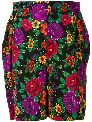 Comme Des Garçons Floral Print Flat Shorts - Black