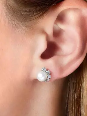 Yoko London Trend Freshwater Pearl And Diamond Earrings