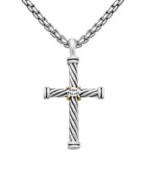 David Yurman 18kt Yellow Gold And Sterling Silver Cable Cross Pendant
