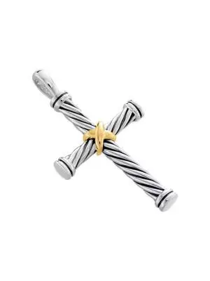 David Yurman 18kt Yellow Gold And Sterling Silver Cable Cross Pendant