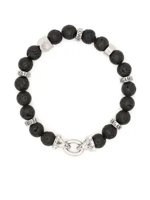 FERRAGAMO Lava Stone Bead Gancini Bracelet - Black