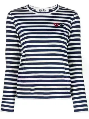 Play Comme Des Garcon Double Heart Logo Striped T-shirt