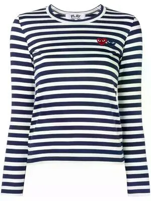Play Comme Des Garcon Double Heart Logo Striped T-shirt