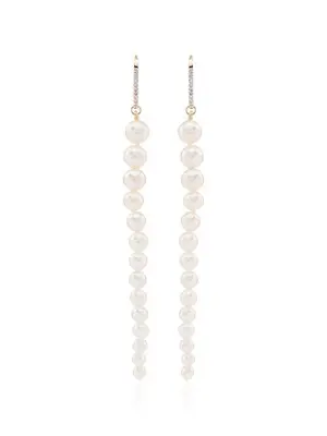 Mateo 14kt Gold Pearl And Diamond Drop Earrings - White
