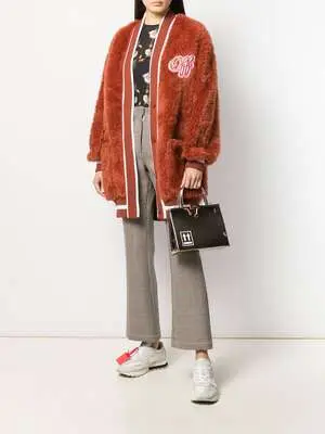 Off-White Embroidered Furry Varsity Cardigan - Orange