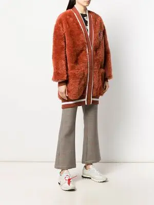 Off-White Embroidered Furry Varsity Cardigan - Orange