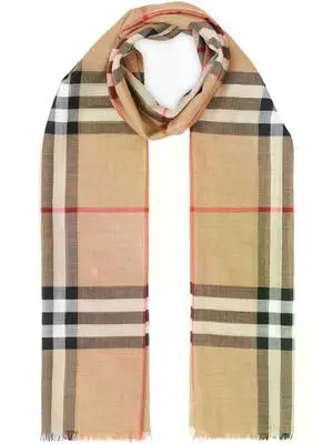 Burberry Lightweight Check Wool And Silk Scarf - Neutrals