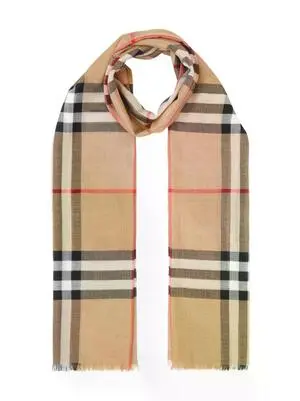 Burberry Lightweight Check Wool And Silk Scarf - Neutrals