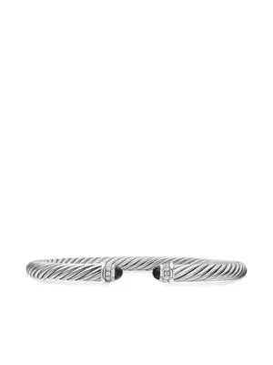 David Yurman Sterling Classic Cable Diamond And Onyx Bracelet - Silver