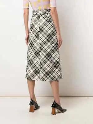ELLERY Check Belted A-line Skirt