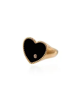 Yvonne Léon 9kt Yellow Heart Signet Ring With Diamond - Gold