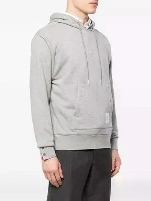 Thom Browne Cotton-jersey Hoodie With Signature Stripe Detail - Grey