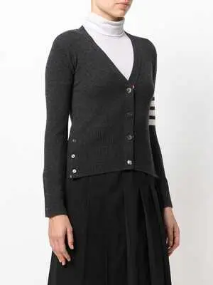 Thom Browne 4-bar V-neck Cashmere Cardigan - 025 Dark Grey
