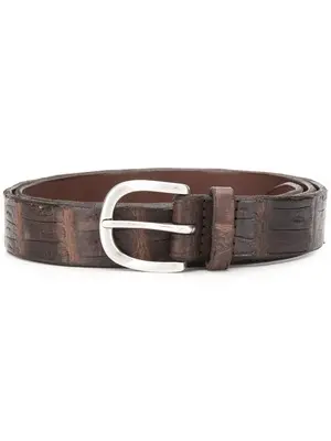 ORTIGNI Embossed Croc-effect Leather Belt - Brown