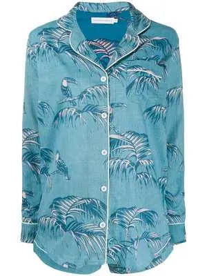 Desmond & Dempsey Leaf Print Short Pyjama Shirt