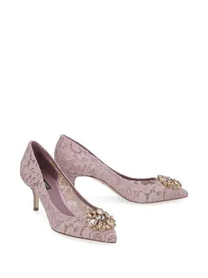 Dolce & Gabbana Bellucci Lace Pumps With Brooch - Pink
