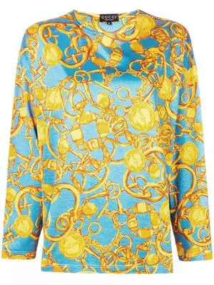 Gucci Chain Pattern Longsleeved Blouse - Blue