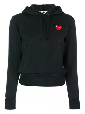 Play Comme Des Garcon Heart-patch Drawstring Hoodie - Black