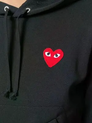 Play Comme Des Garcon Heart-patch Drawstring Hoodie - Black