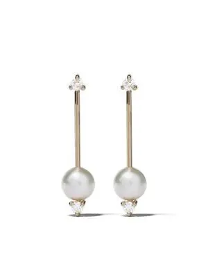 Mizuki 14kt Diamond And Pearl Bar Earrings - Gold