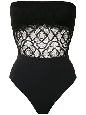 AMIR SLAMA Lace Panel Strapless Swimsuit - Black